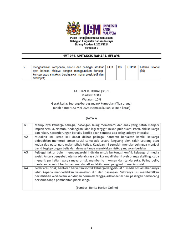 Latihan Sintaksis Bahasa Melayu Tahun 4 | PDF