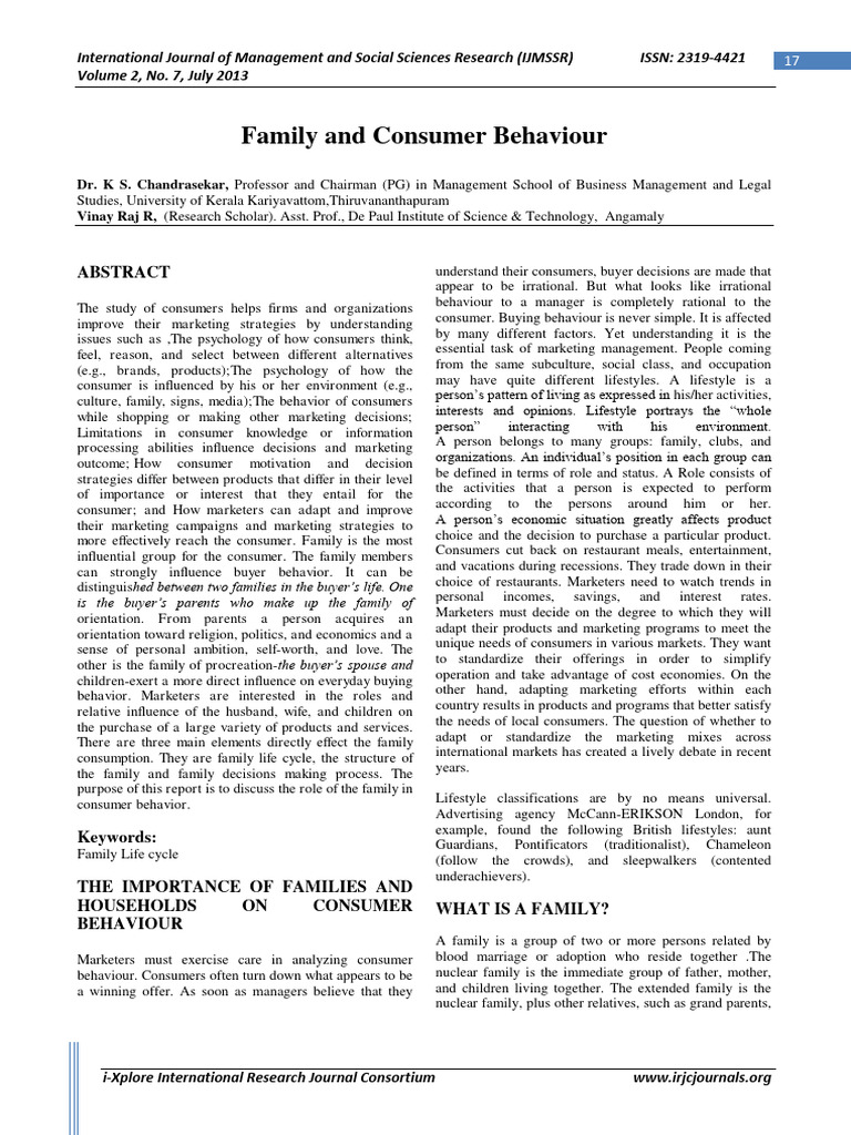 Family and Consumer Behaviour | PDF | Behavior | Marketing