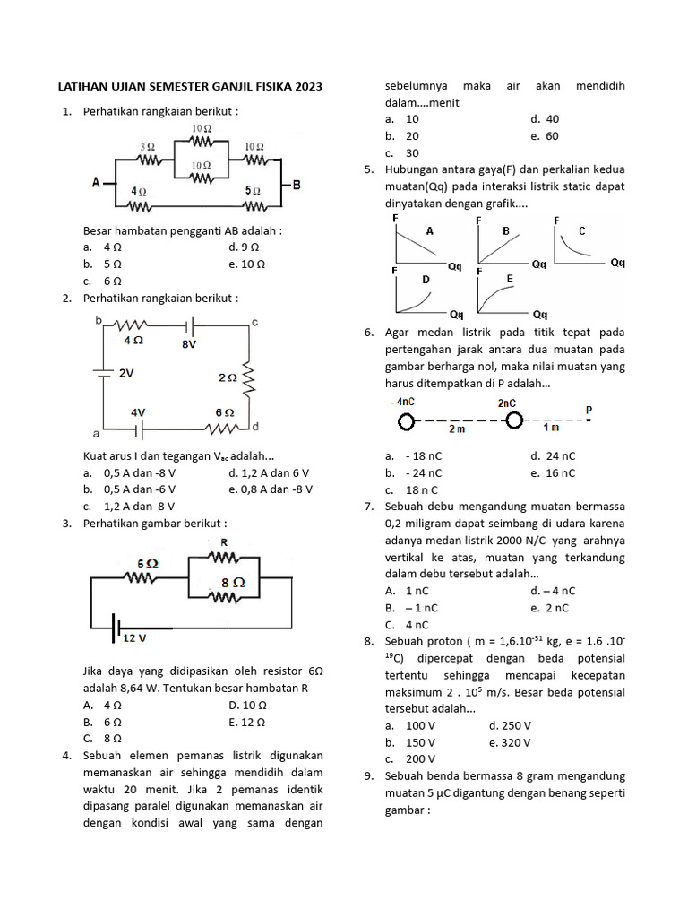 Latihan Ujian Semester Ganjil Fisika 2023 | PDF