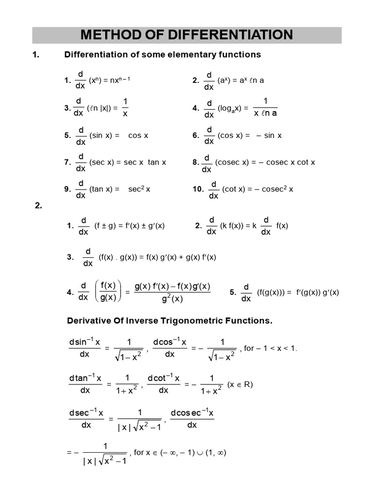 differentiation - formula | PDF | Trigonometric Functions | Calculus