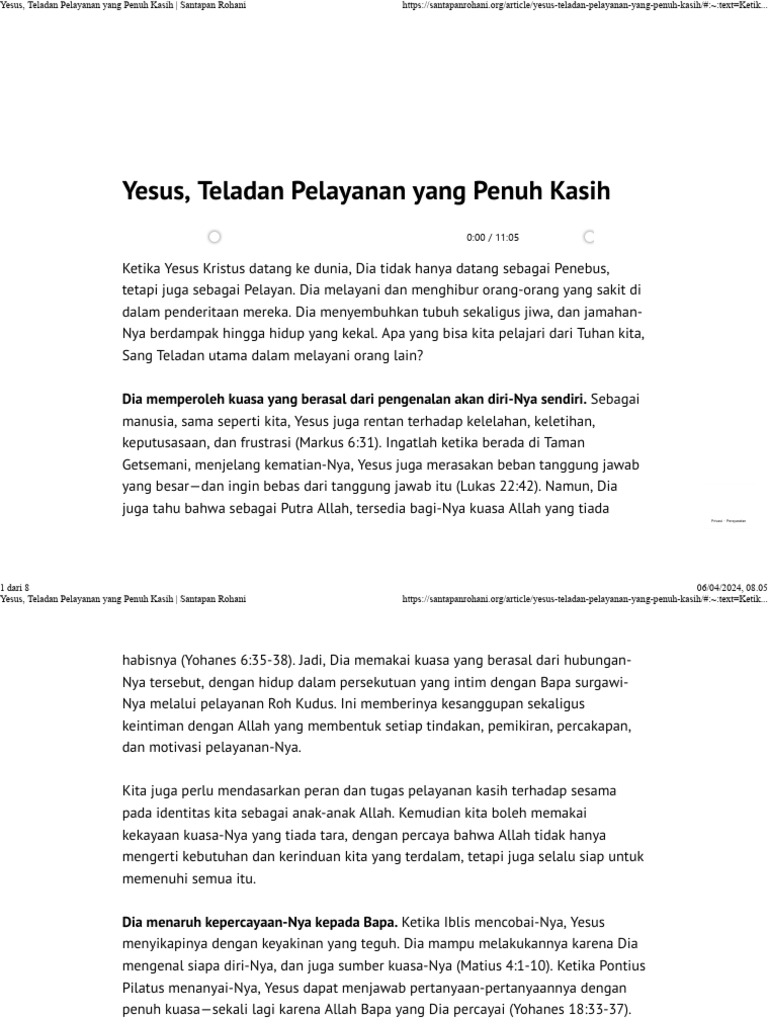 Yesus, Teladan Pelayanan Yang Penuh Kasih Santapan Rohani | PDF | Agama ...