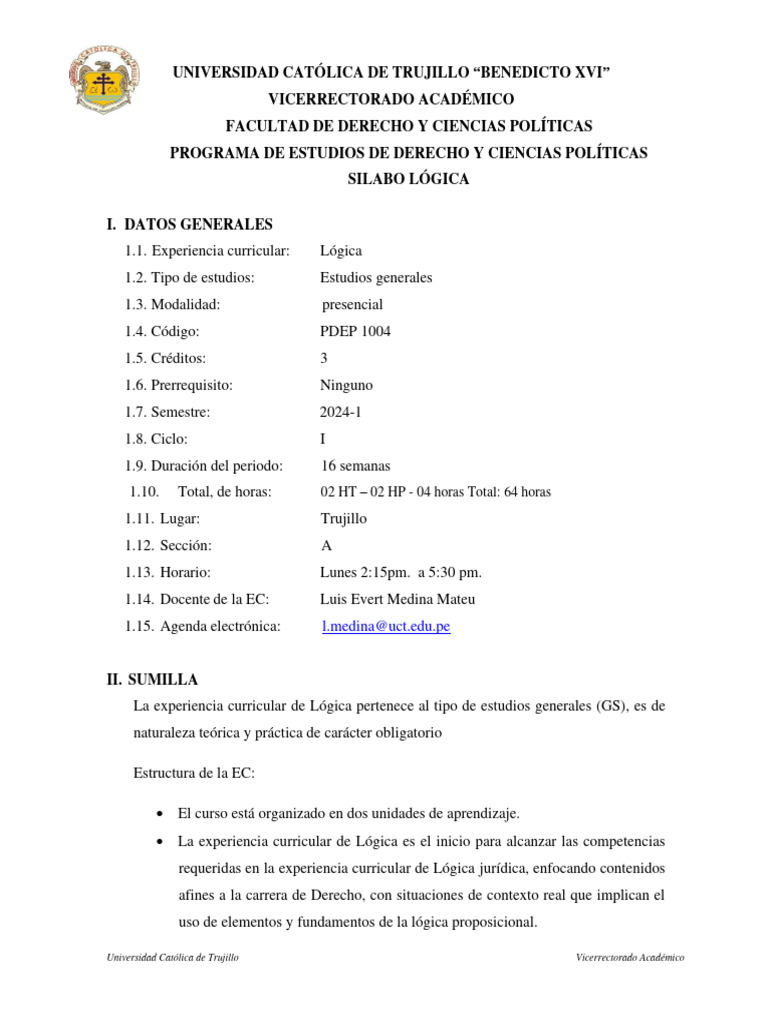 Silabo 2024-1 Logica | PDF | Proposición | Evaluación