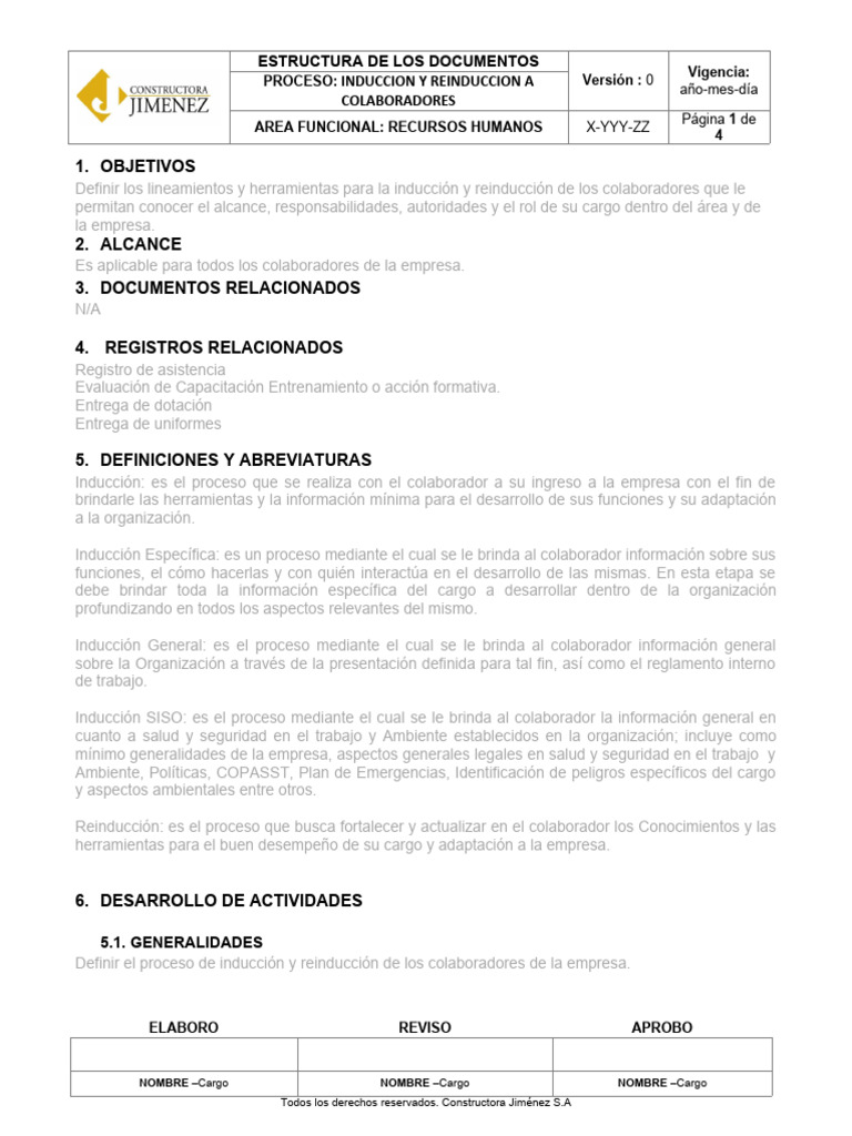 Inducción Y Reinducción De Colaboradores Pdf Gestión De Recursos