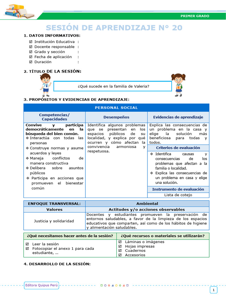 Sesiones de Aprendizaje - EDA IV Semana 3 - Editora Quipus Perú | PDF | Evaluación | Aprendizaje