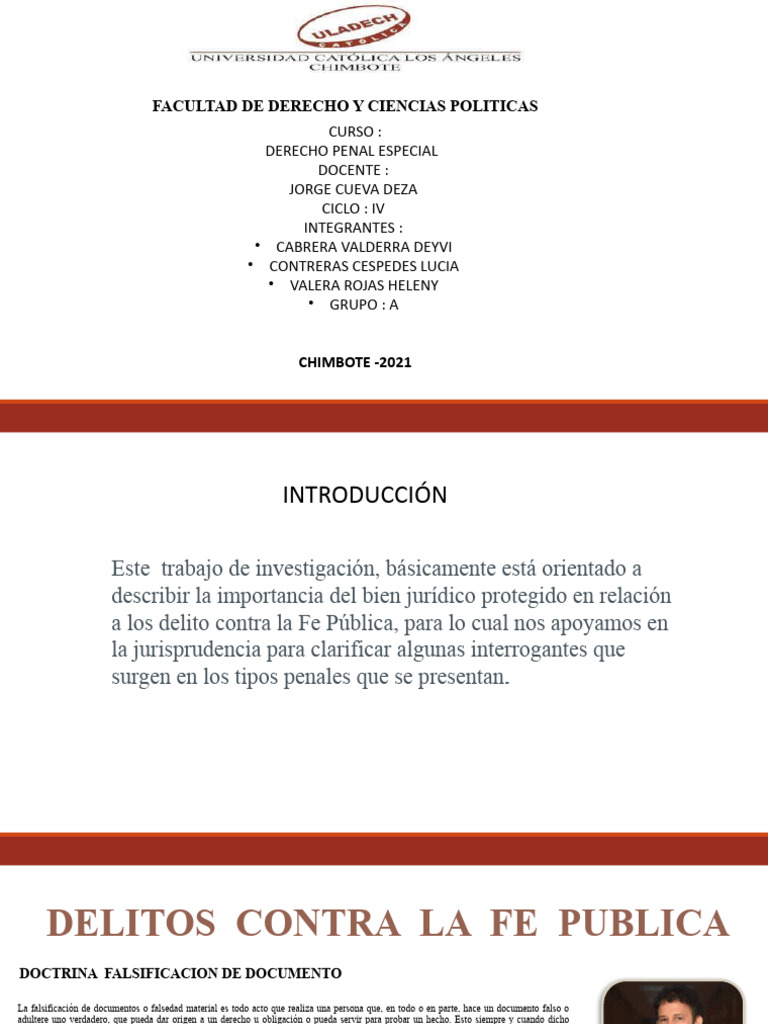 Monografia Delitos Contra La Fe Publica | PDF | Derecho penal | Intención (Derecho Penal)