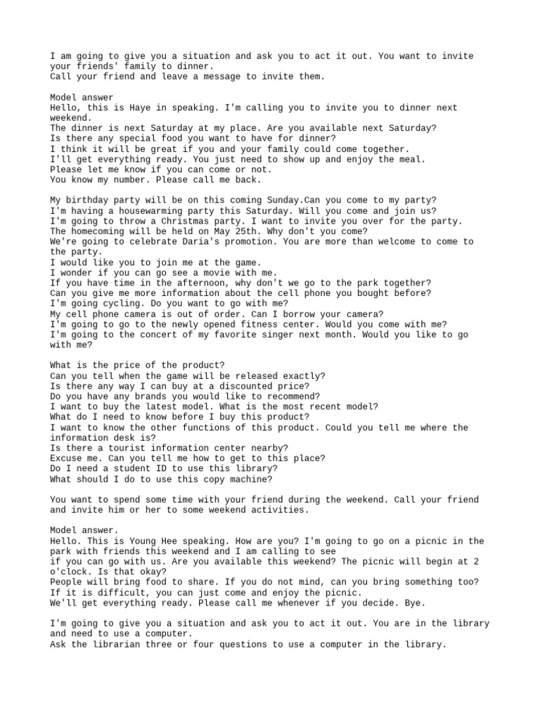 OPIc - Roleplays - Situations - IM25 | PDF