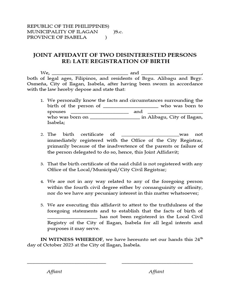 Joint Affidavit of Two Disinterested Person | PDF | Politics | Law