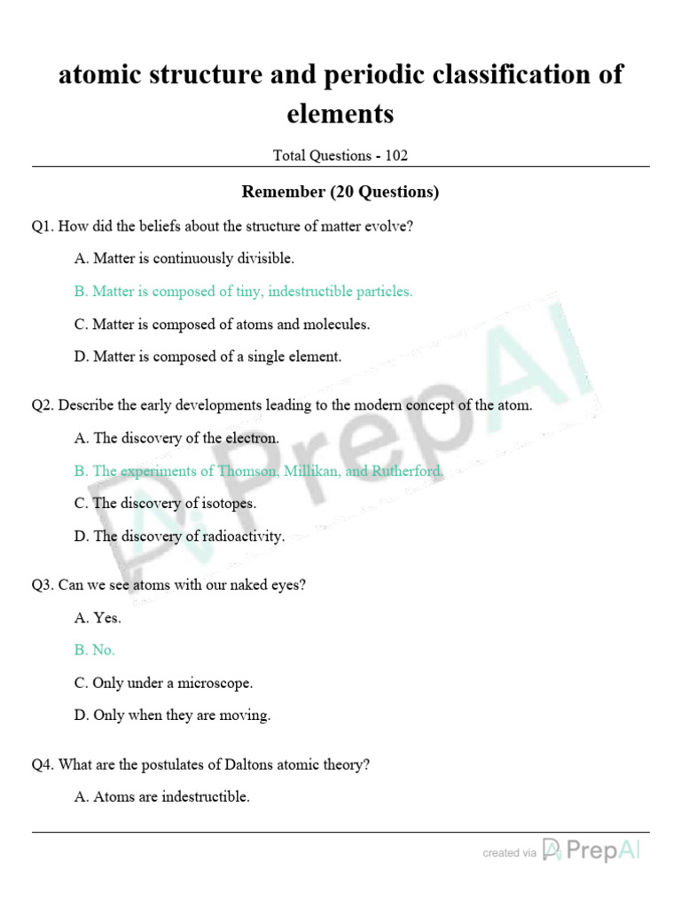 Atomic Structure and Periodic Classification of Elements | PDF | Atoms ...