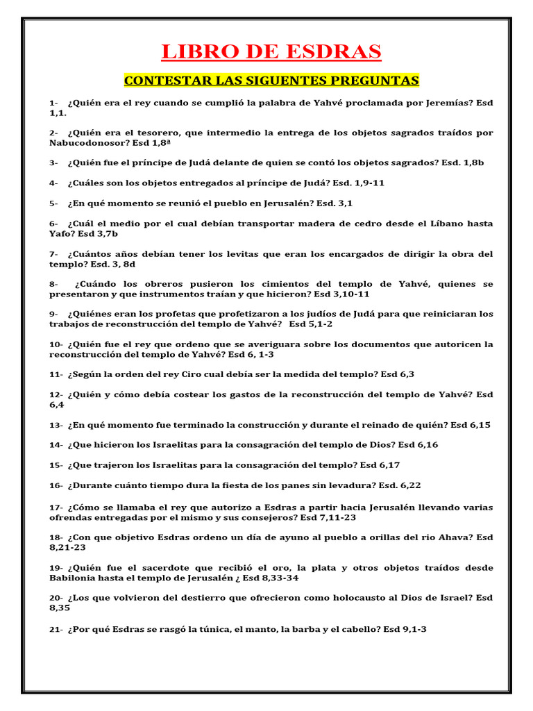 Preguntas Esdras & Nehemias | Descargar gratis PDF | Ezra | Biblia hebrea