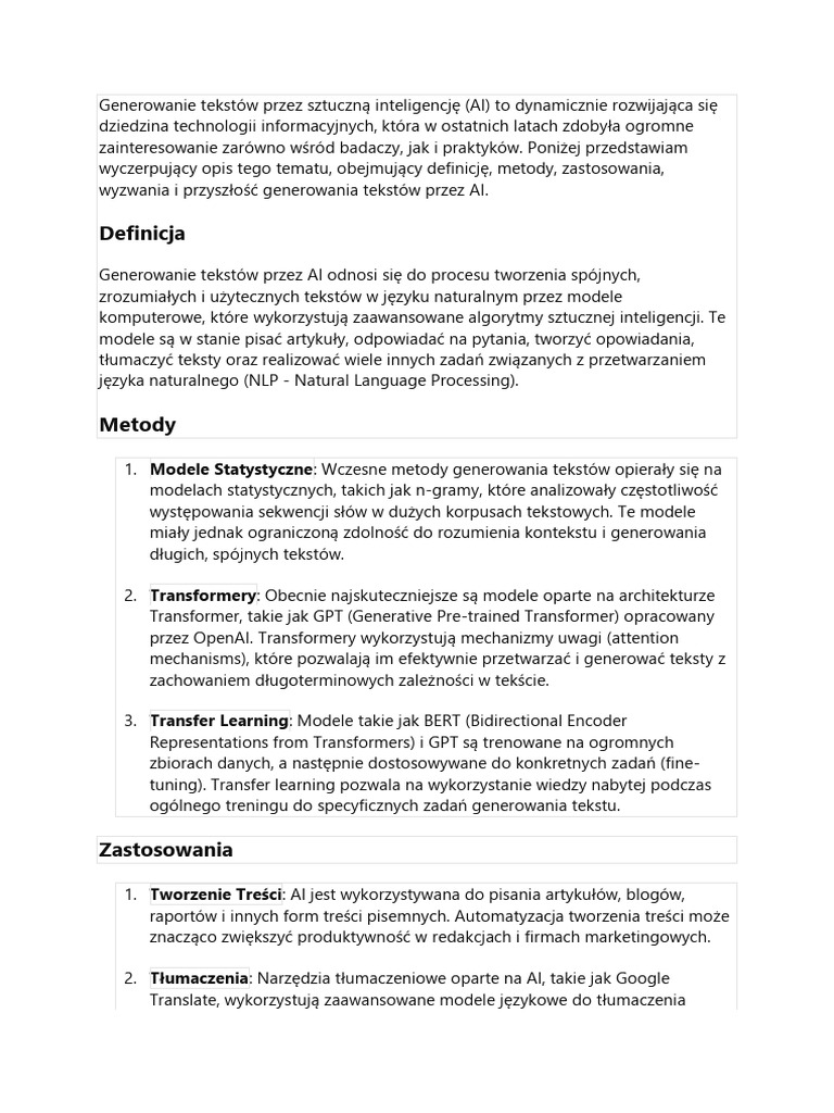 Generowanie Tekstu Przez AI | PDF