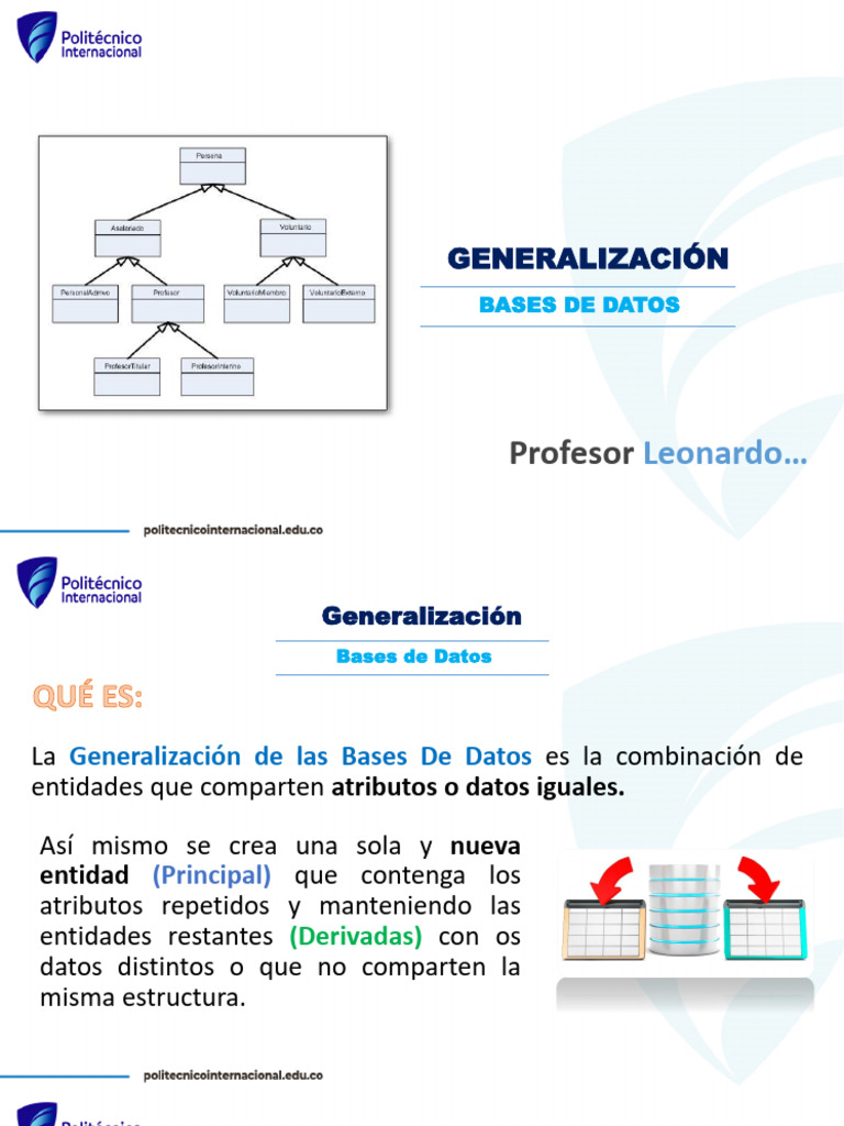 Generalización en Bases de Datos | PDF | Finanzas y dinero