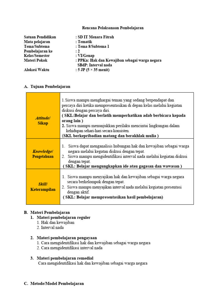 RPP Kelas 6 Tema 8 Subtema 1 Pel 2 | PDF