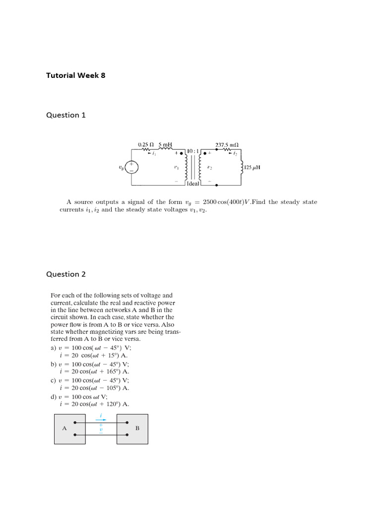 Tutorial Questions Week 8 | PDF | Electrical Impedance | Electrical Network Tutorial Questions Week 8 | PDF | Electrical Impedance | Electrical Network