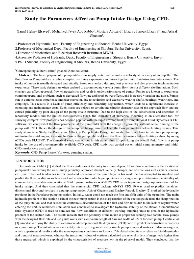 Study the Parameters Affect on Pump Intake Design Using CFD | PDF ...