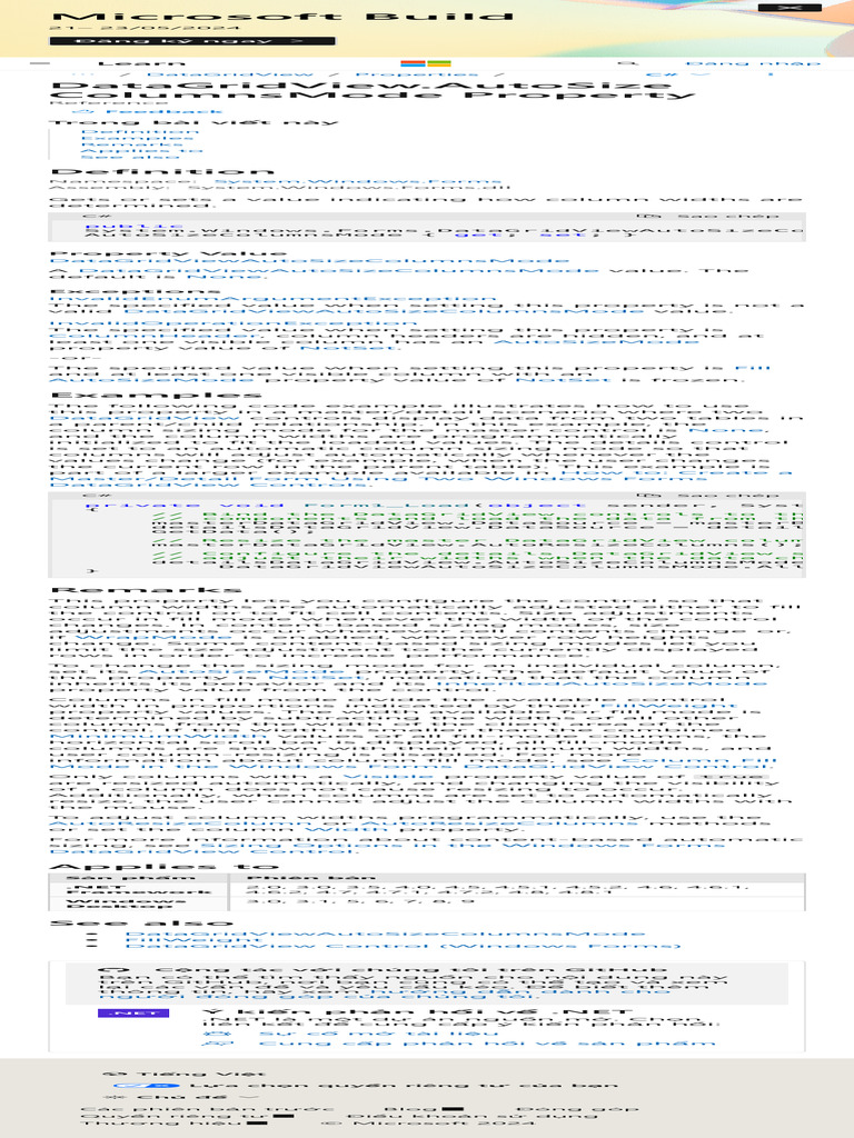 DataGridView - autoSizeColumnsMode Property (System - Windows.forms) Microsoft Learn | PDF | C ...