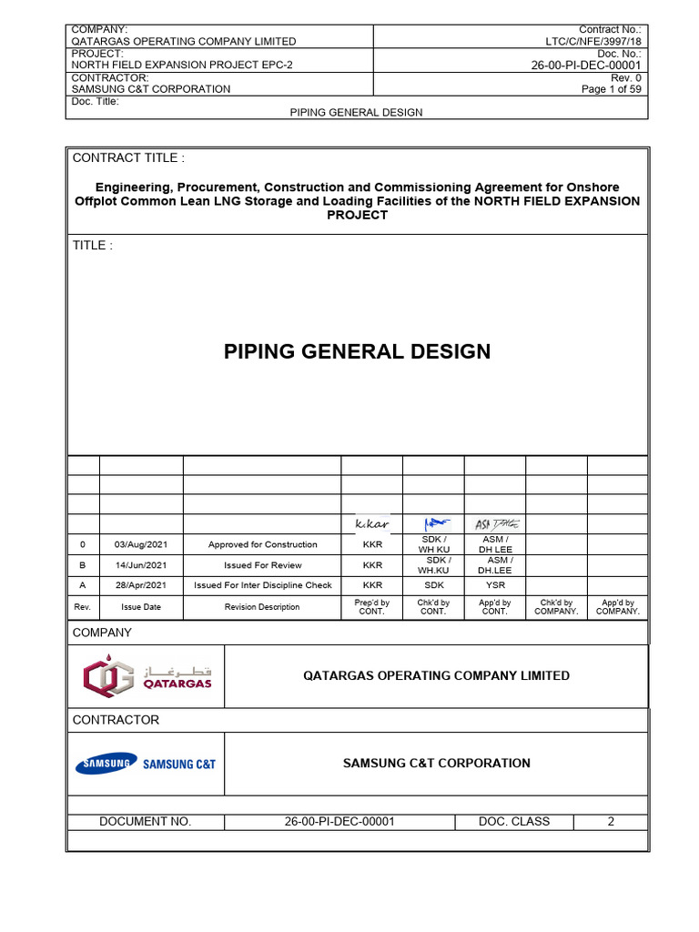 26-00-PI-DEC-00001 - 0001 - 0 - Piping General Design | PDF | Pipe ...