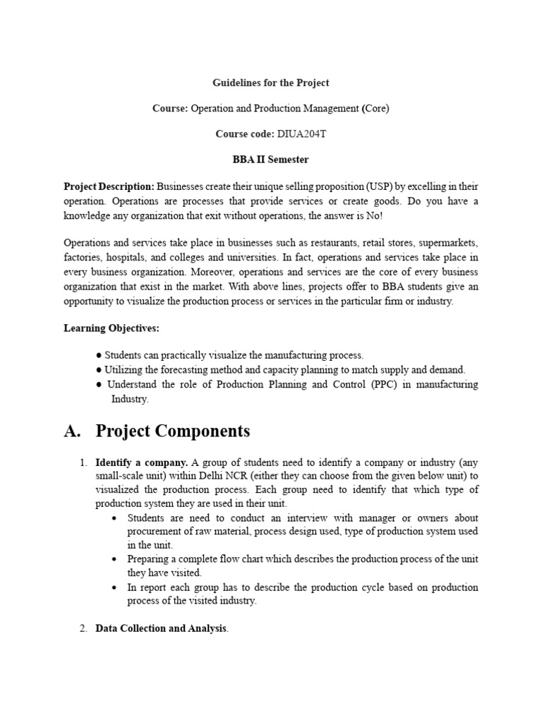 BBA Project Guidelines: Operations Management | PDF | Moving Average | Standard Deviation