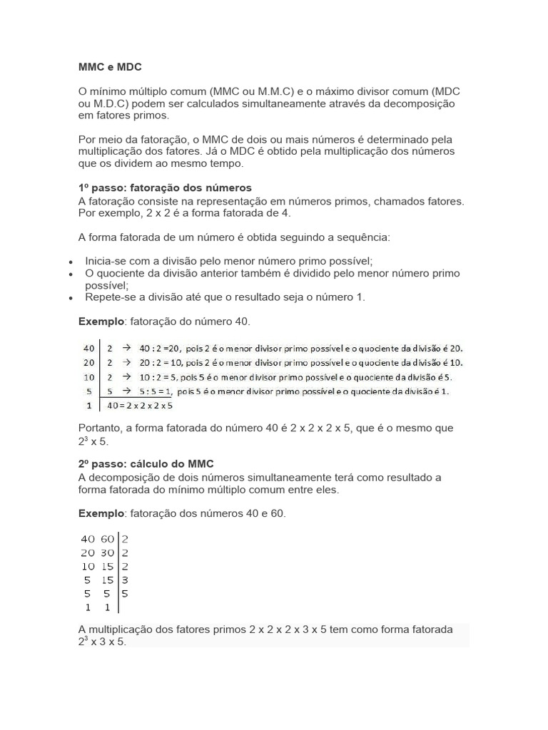 Cálculo de MMC e MDC: Exercícios e Exemplos | PDF | Número inteiro ...