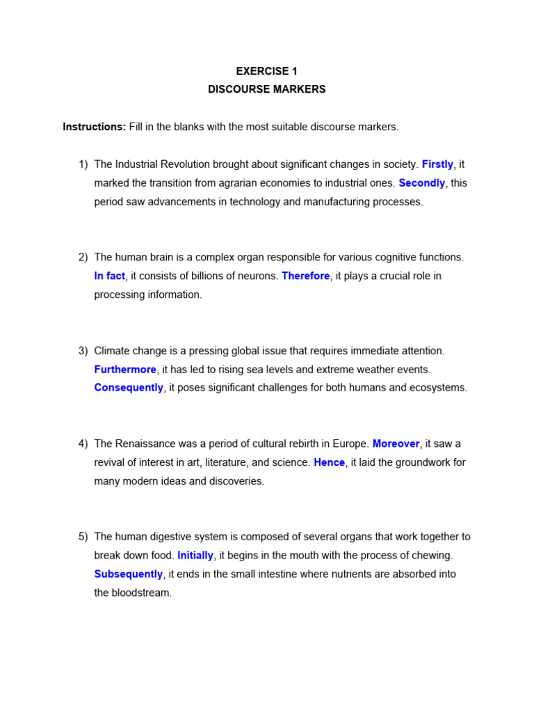 EXERCISE 1_Discourse Markers | PDF