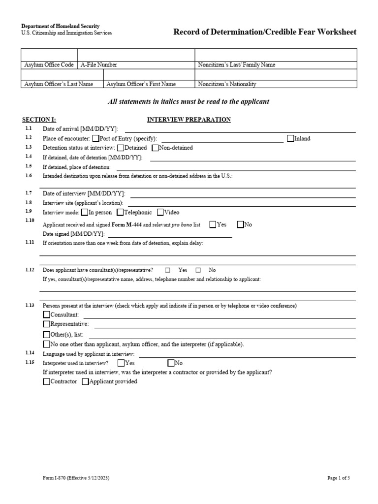 Form I-870_ Effective 5 | PDF | Asylum In The United States | Justice