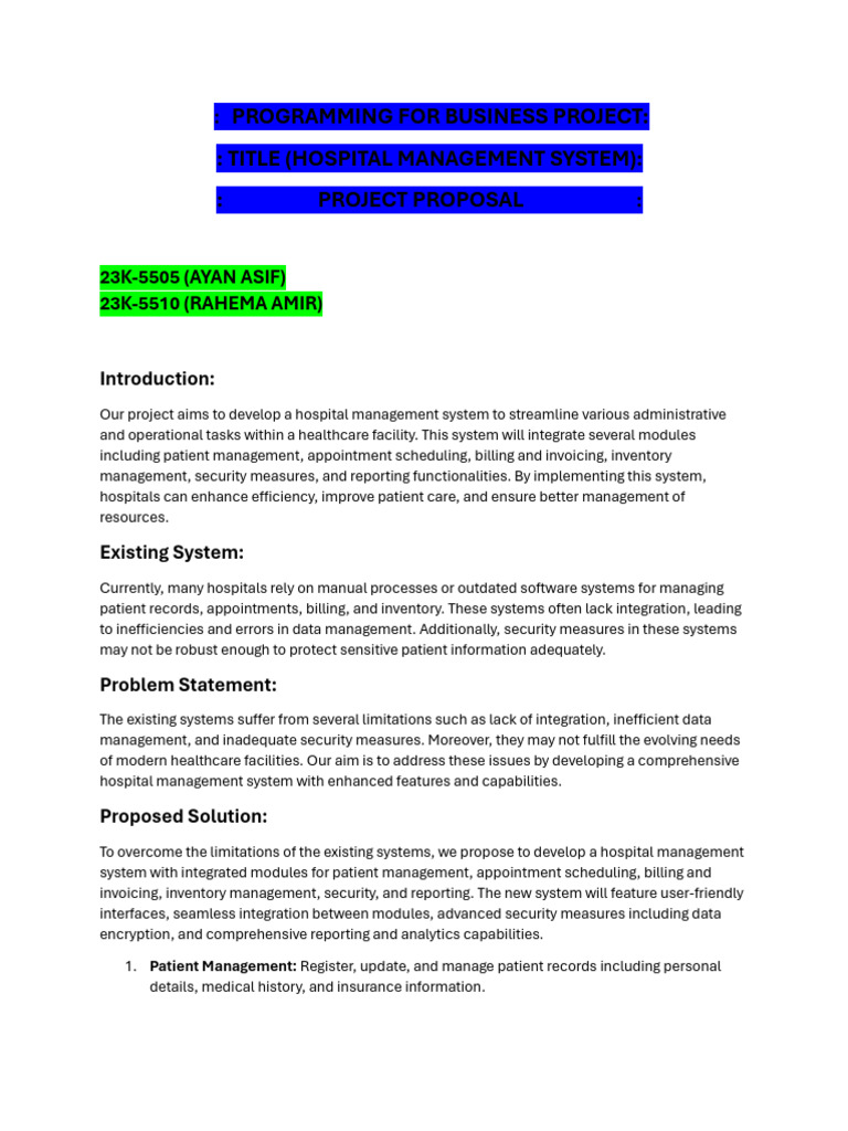 Hospital Management System Proposal | PDF | Computer Security | Security