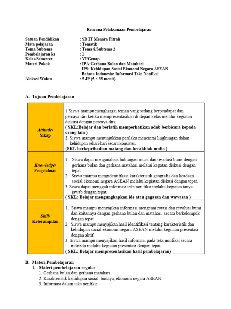 RPP Kelas 6 Tema 8 Subtema 2 Pel 1 | PDF | Seni & Disiplin Bahasa