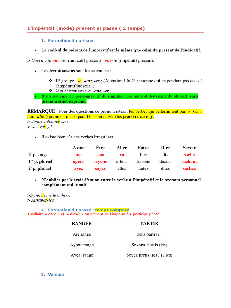 Impératif Leçon Et Ex + Correction | PDF | Relations syntaxiques ...