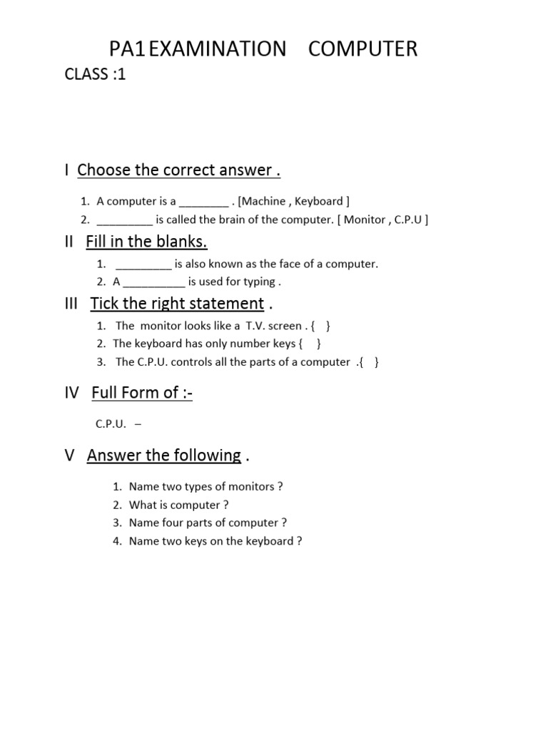 Pa 1 Class 1 Examination | PDF