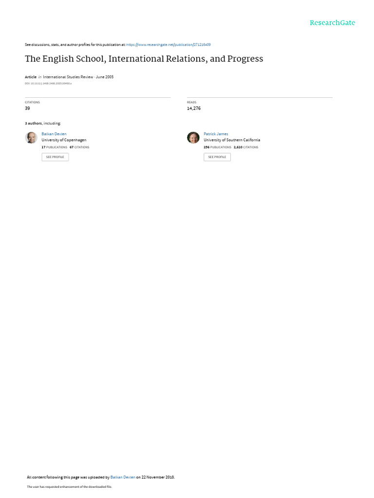 English School in International Relations | PDF | Theory | Paradigm