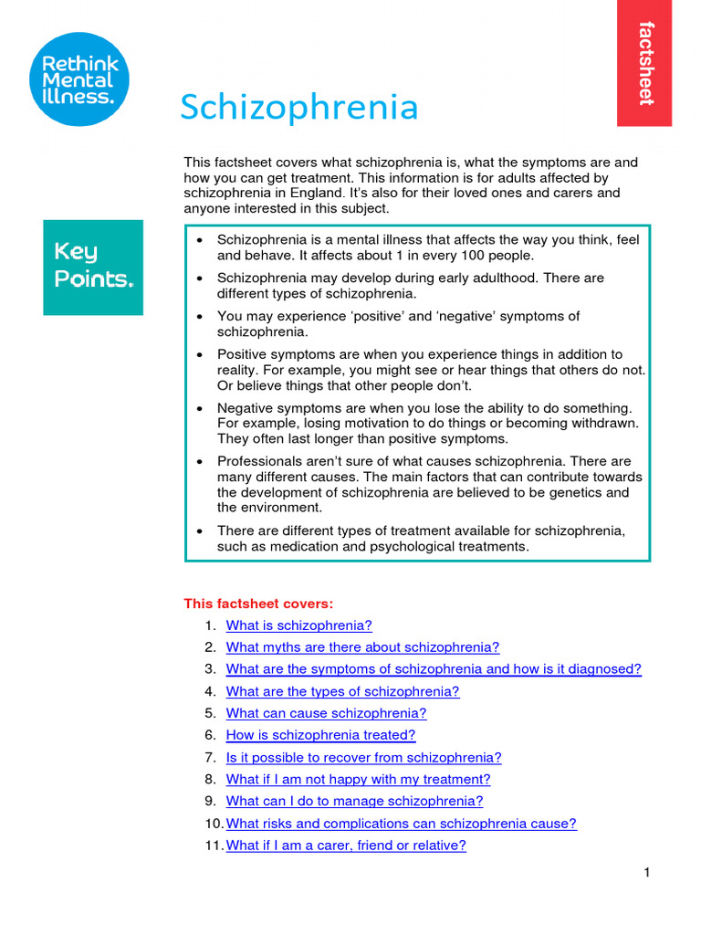 Schizophrenia Factsheet | Download Free PDF | Schizophrenia | Psychosis