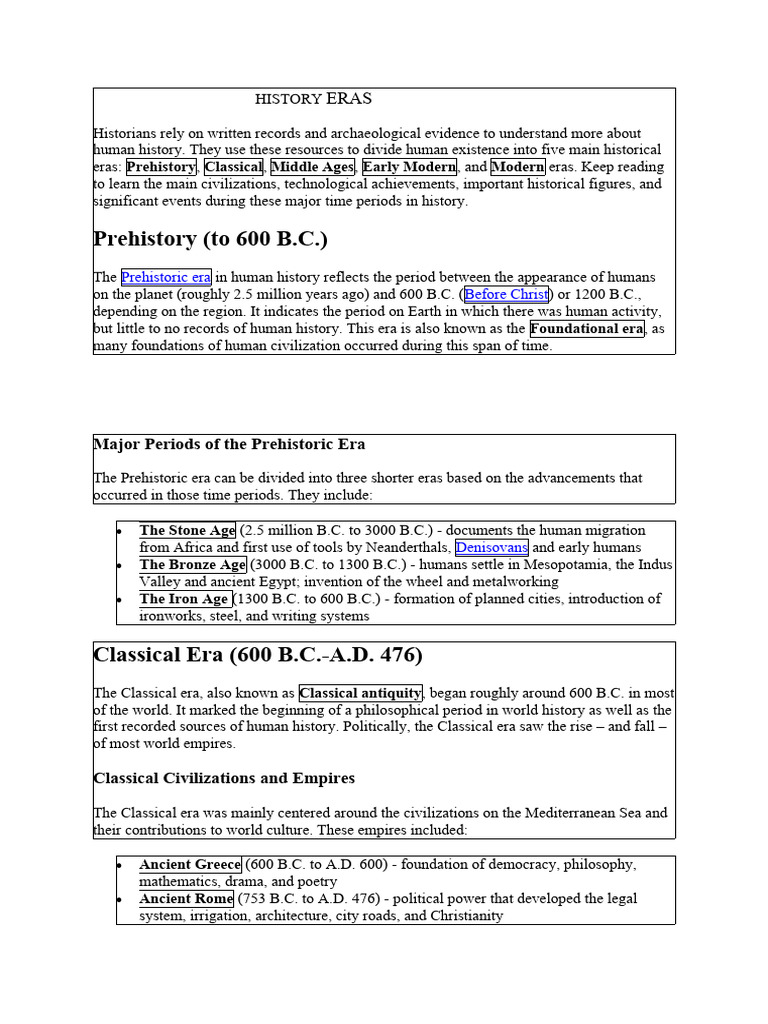 History Eras | PDF | Middle Ages | Renaissance