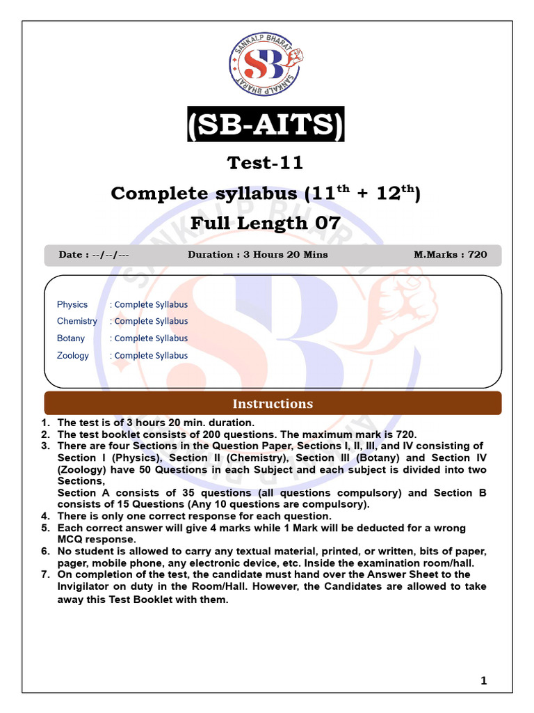 AITS Exam Syllabus Overview | PDF | Waves | Acceleration