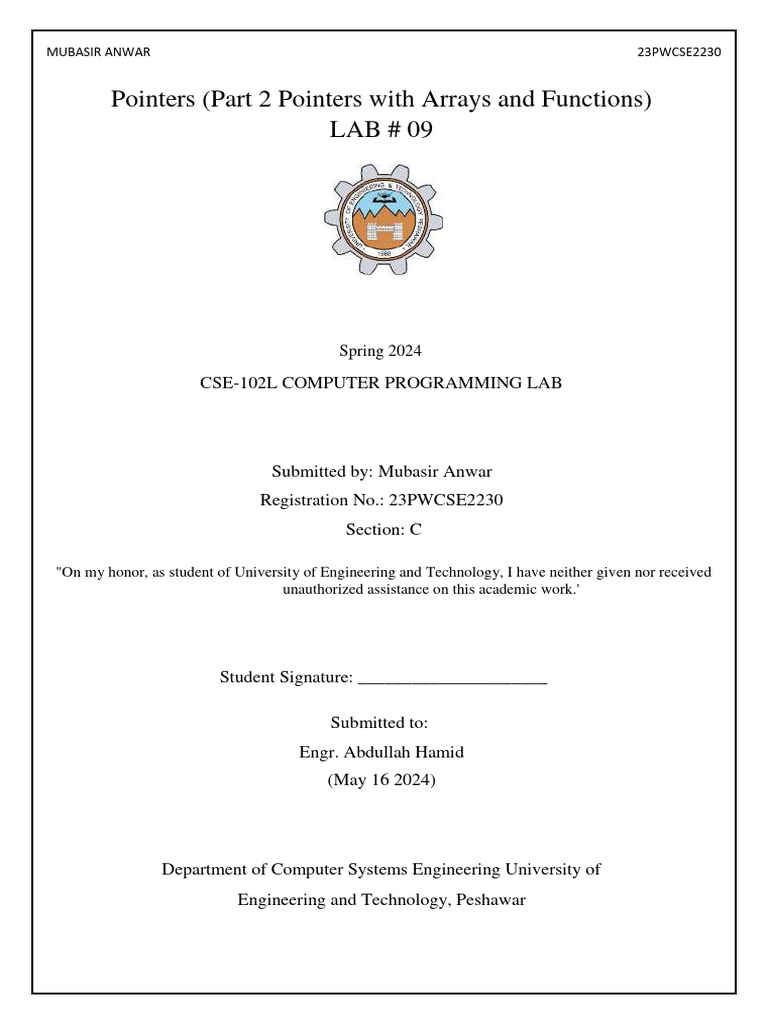 CP LAB 9 | PDF | Pointer (Computer Programming) | Computer Program