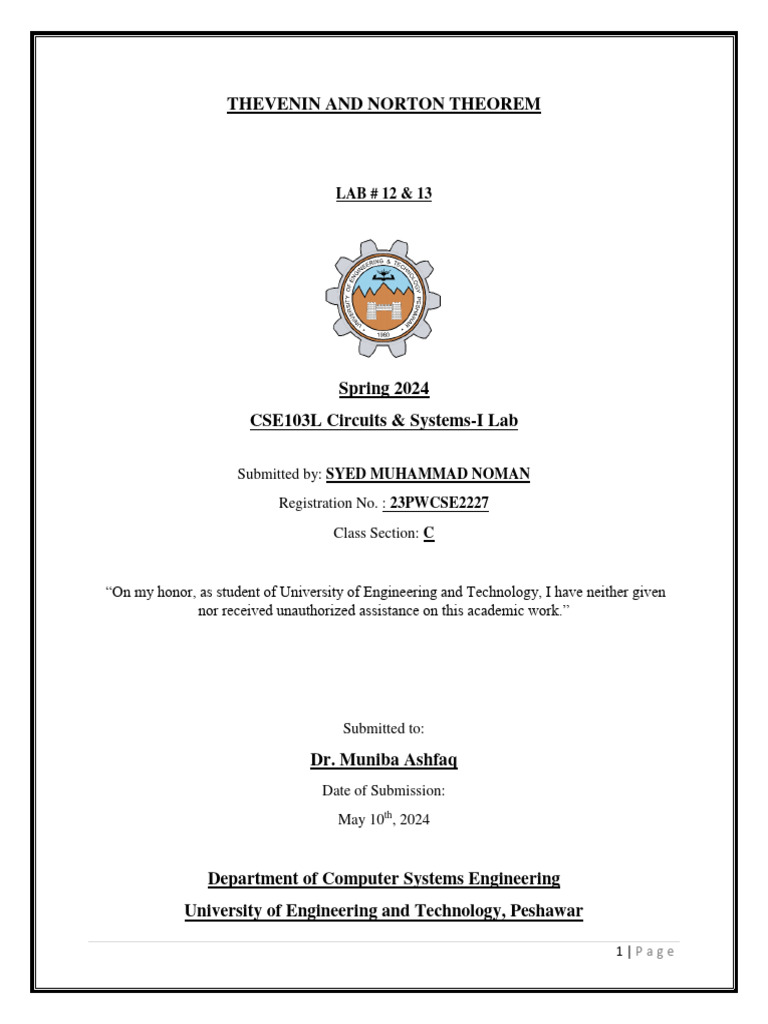 CS-1 Lab Report 12 and 13 | PDF | Electrical Network | Resistor