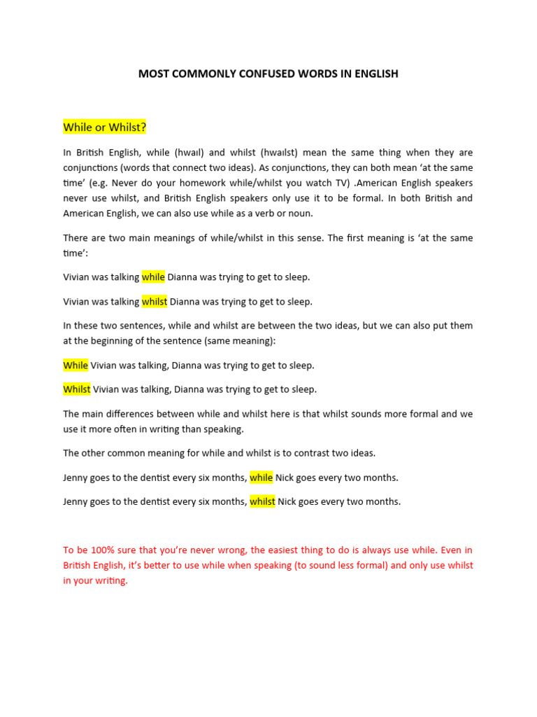 MOST COMMONLY CONFUSED WORDS IN ENGLISH | PDF | Adjective | English Language