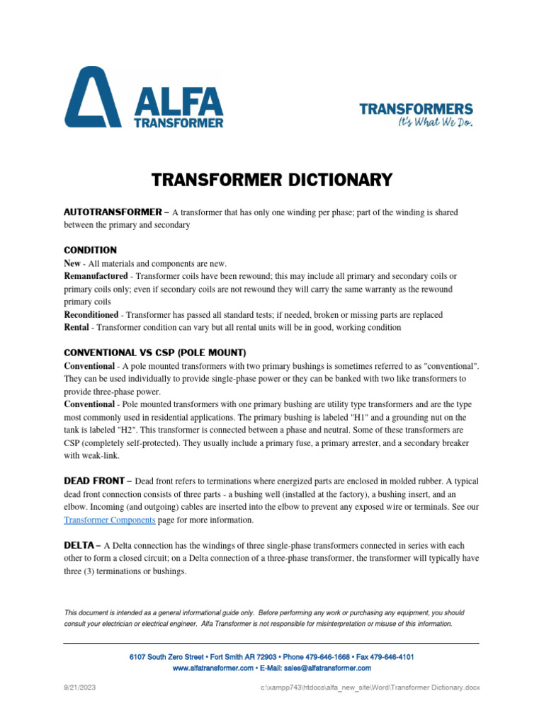 Transformer Dictionary | PDF | Transformer | Power Engineering