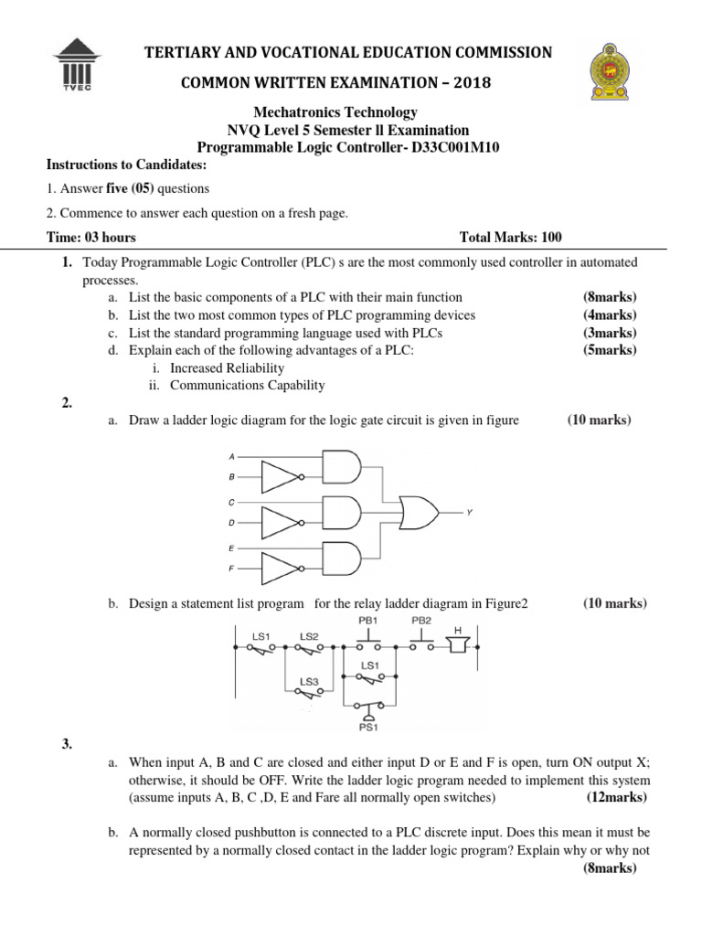 Tvec Model Paper Programmable Logic Controller Pdf Programmable Logic Controller Logic Gate