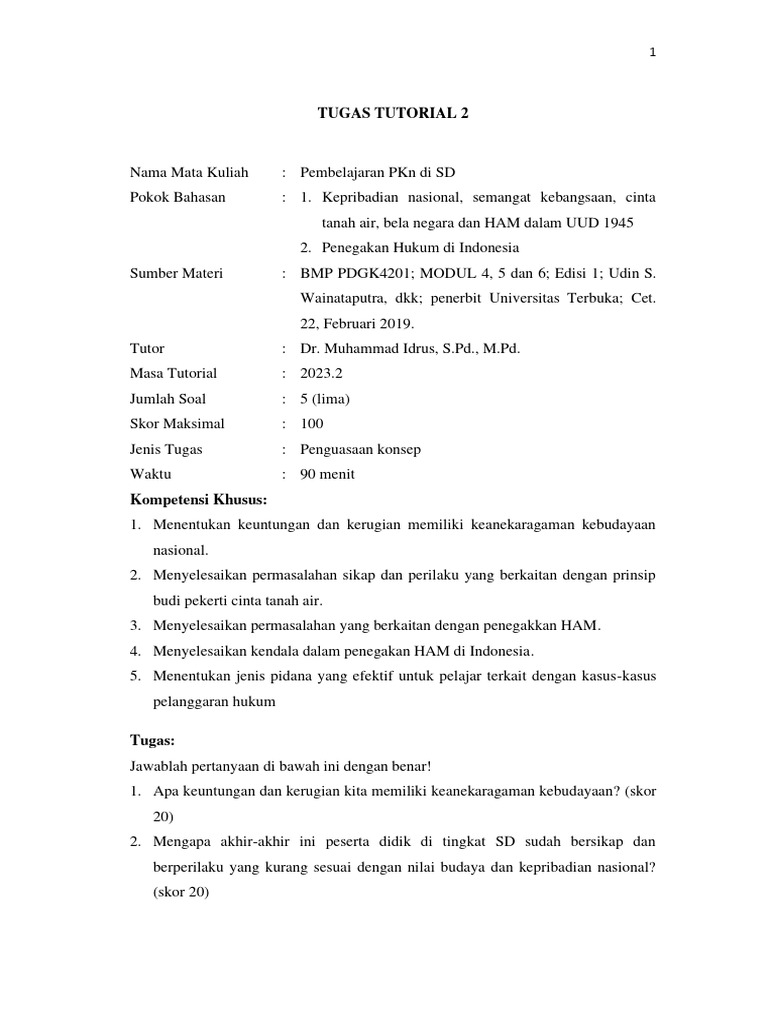 Tugas Tutorial 2 Pembelajaran PKN Di SD | PDF | Kesehatan Holistik | Sains & Matematika