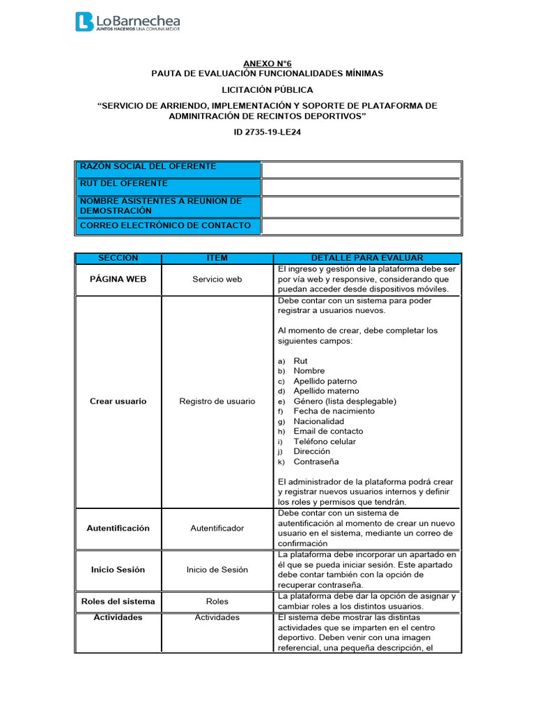 Anexo #6 Pauta de Evaluación de Funcionalidades Mínimas | Descargar gratis PDF | Red mundial ...