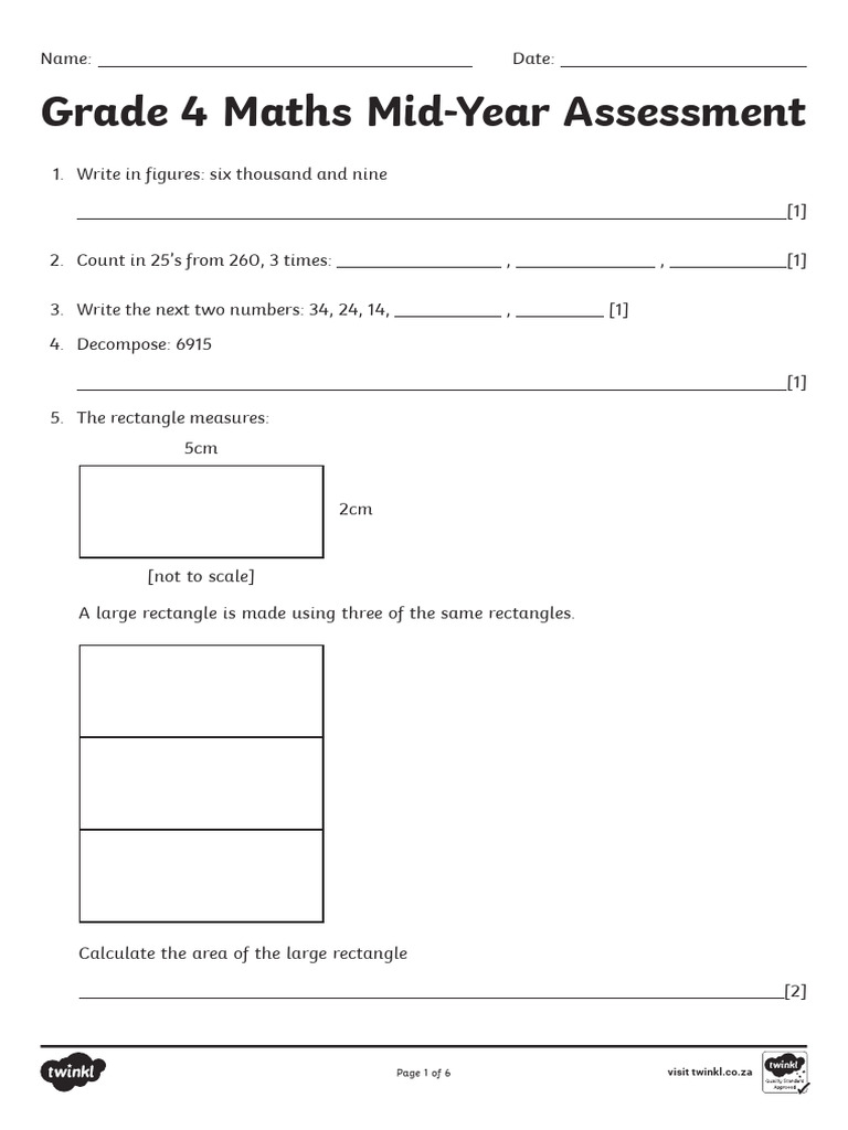 Grade 4 Maths Mid-Year Assessment | PDF