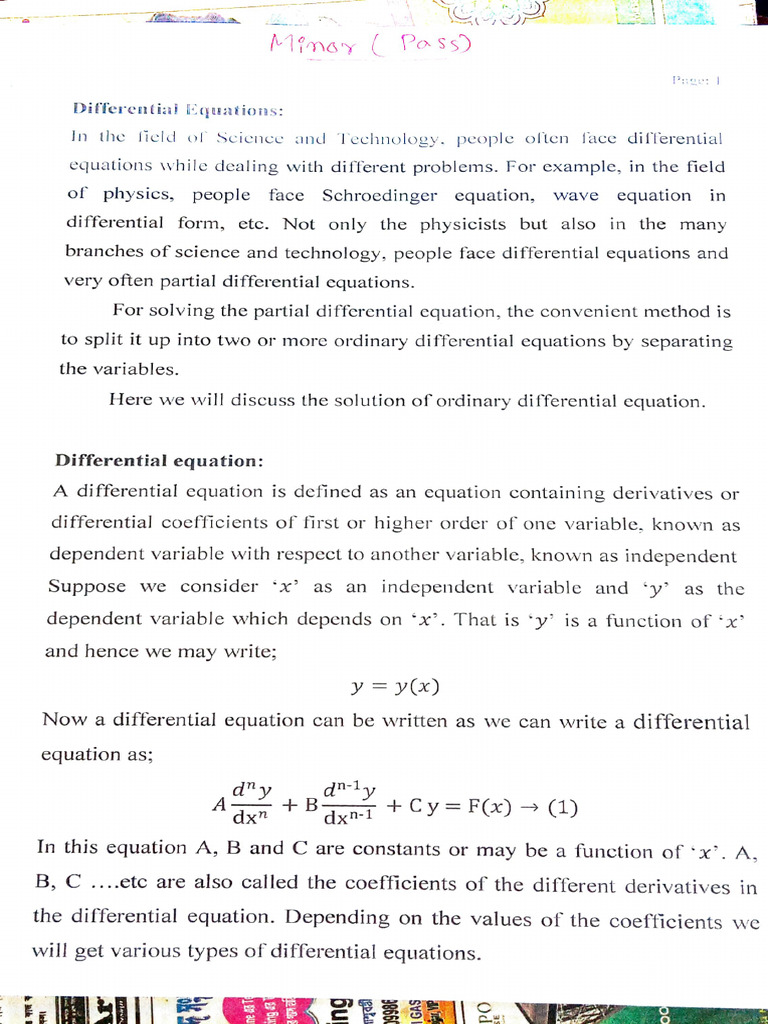Ordinary Differential Equation Some Important Questions and Theory ...