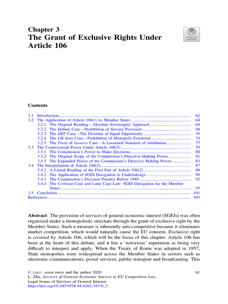 The Grant of Exclusive Rights Under Article 106 | PDF | Competition Law ...