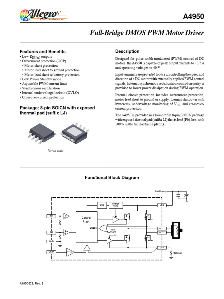 Full-Bridge DMOS PWM Motor Driver: Description Features and Benefits ...
