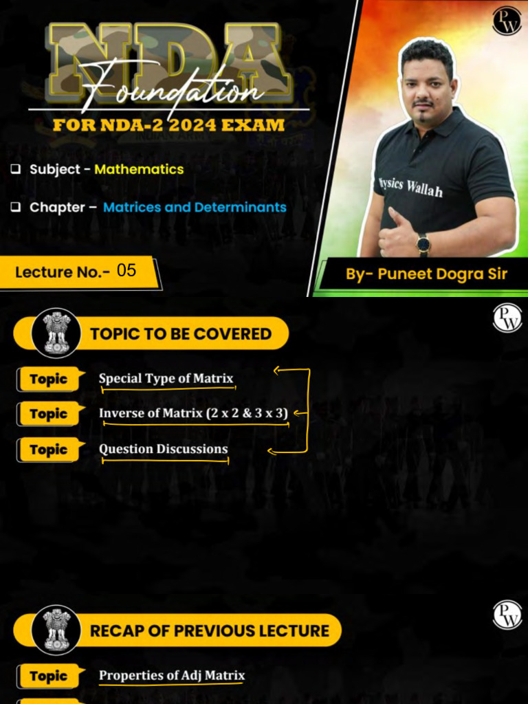 Matrices and Determinants 05 - Class Notes - (NDA Foundation) | PDF