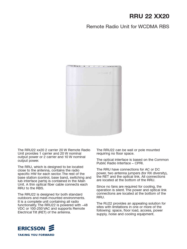 Ericsson RRU22 Remote Radio Unit Overview | PDF | Radio | Sun