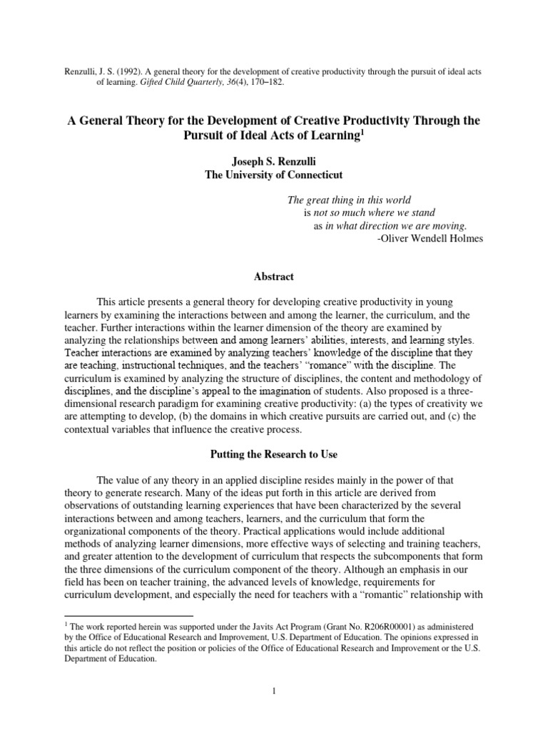 A General Theory For Development of Creative Productivity Through ... A General Theory For Development of Creative Productivity Through ...