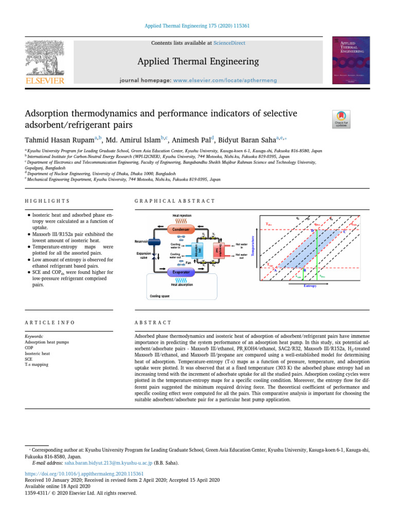 Adsorption thermodynamics and performance indicators of selective | PDF ...