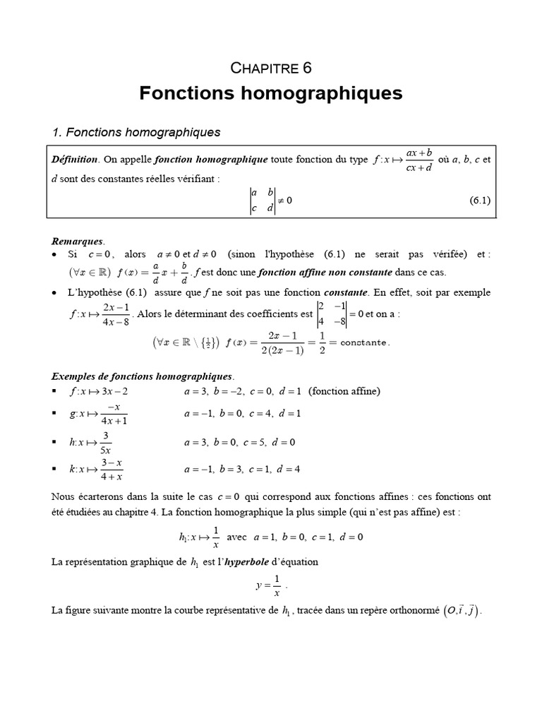 Introduction aux fonctions homographiques | PDF | Algèbre | Analyse ...