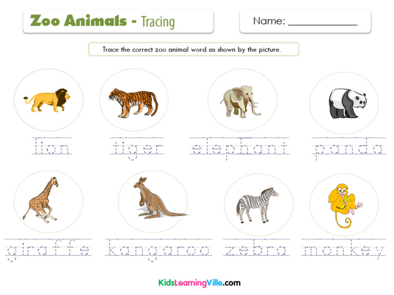 Zoo Animal Word Tracing Fun | PDF