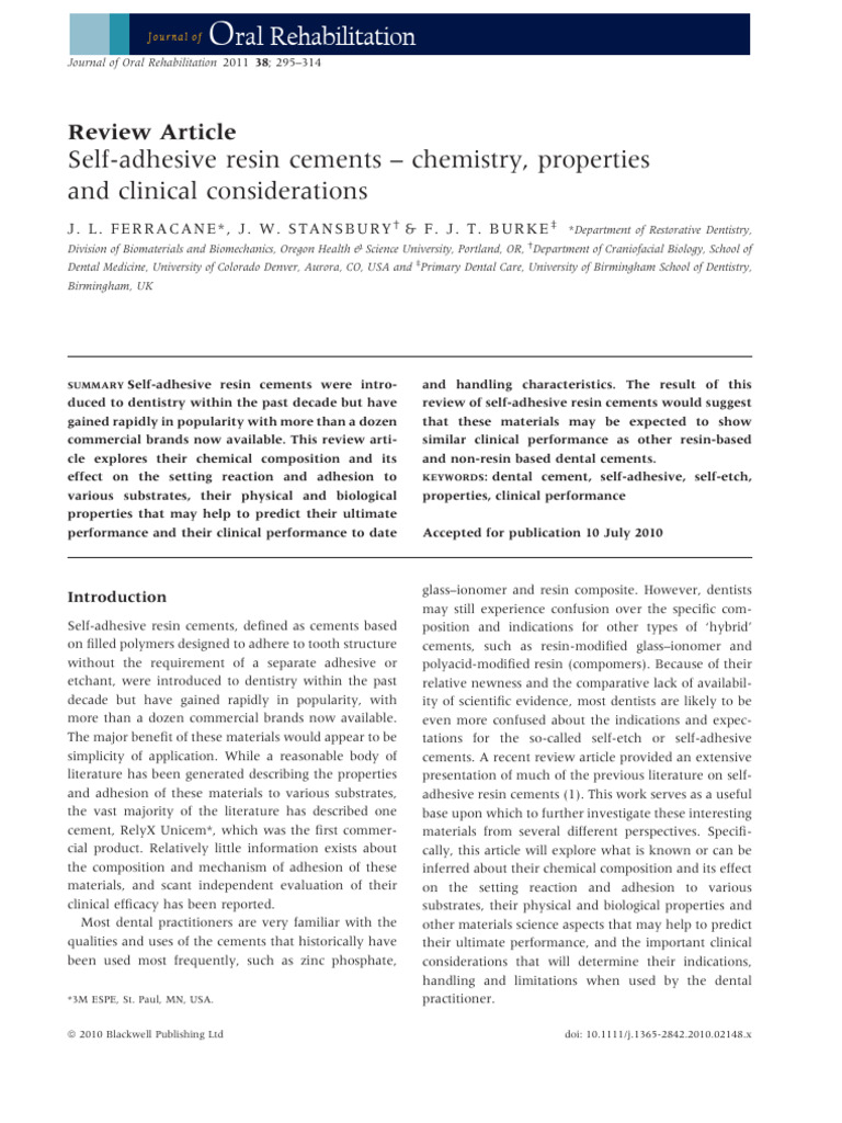 Self-Adhesive Resin Cements Overview | PDF | Dental Composite ...